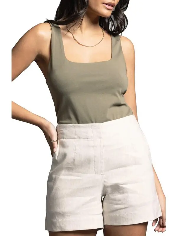 WEEKEND LOS ANGELES Gemma Pima Cotton Square Neck Tank - Smokey Olive