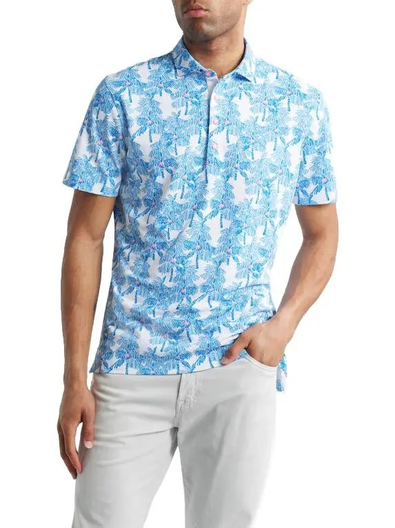 Johnnie-o The Grove Palm Tree Print Prep-formance Golf Polo - Palisades Blue