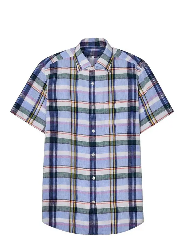 Robert Talbott Morgan Plaid Linen Short Sleeve Shirt - Blue Multi