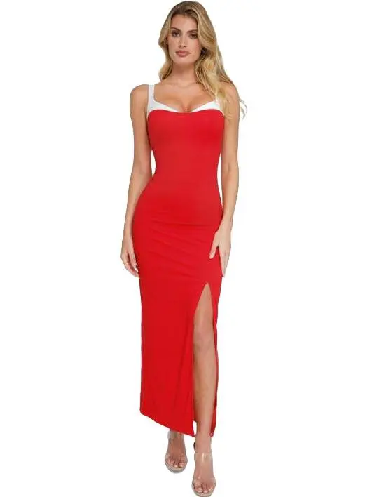 POPILUSH Shapewear Built-in Sculpting Maxi Dress - True Red