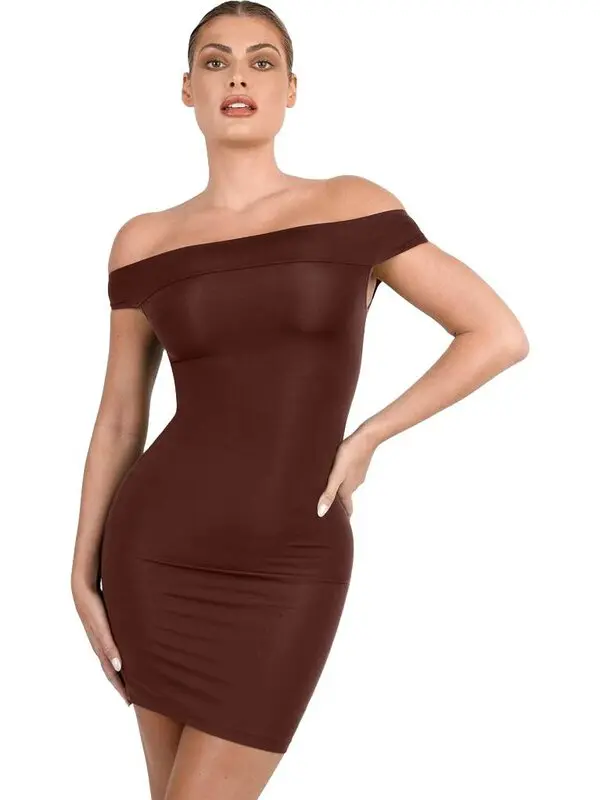 POPILUSH Shapewear Bodycon Mini Dress - Deep Coffee