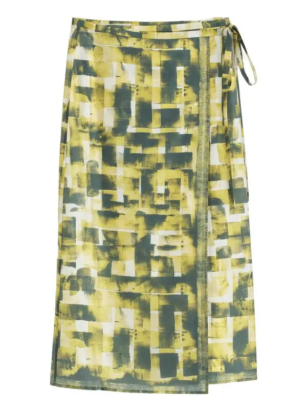 Cos Printed Midi Wrap Skirt - Yellow