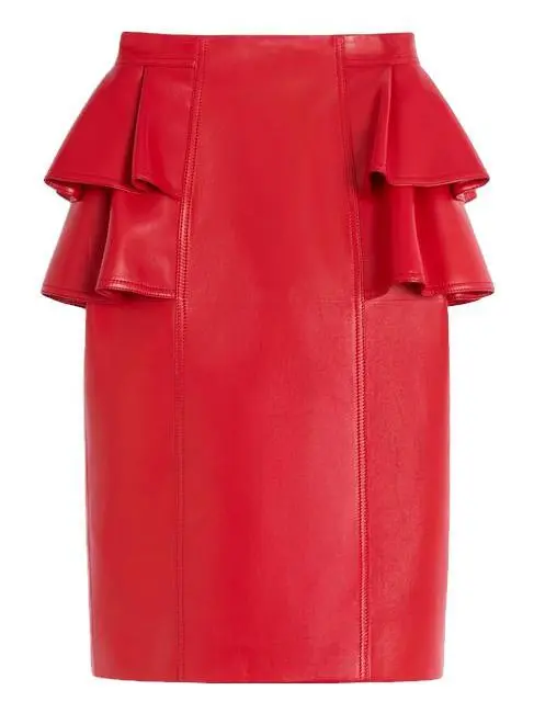 Valentino Garavani Leather Midi Skirt - Red