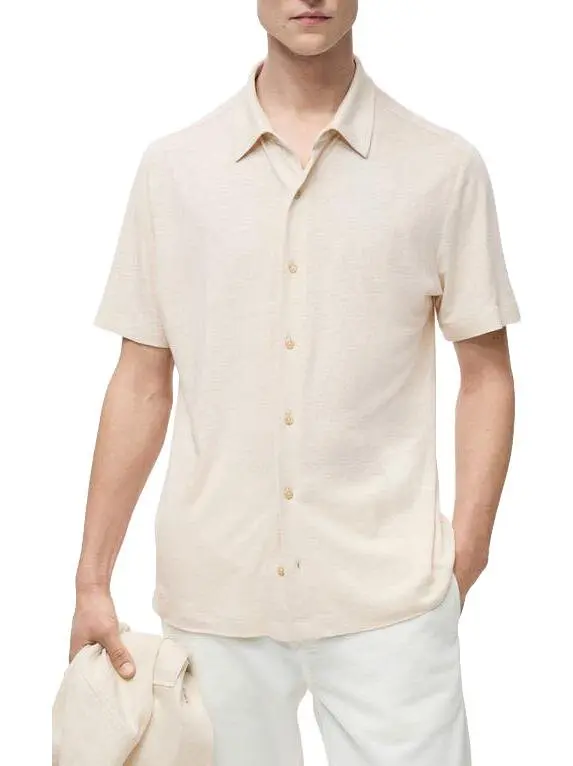 Mango Regular Fit Short Sleeve Linen Blend Button-up Shirt - Ivory White