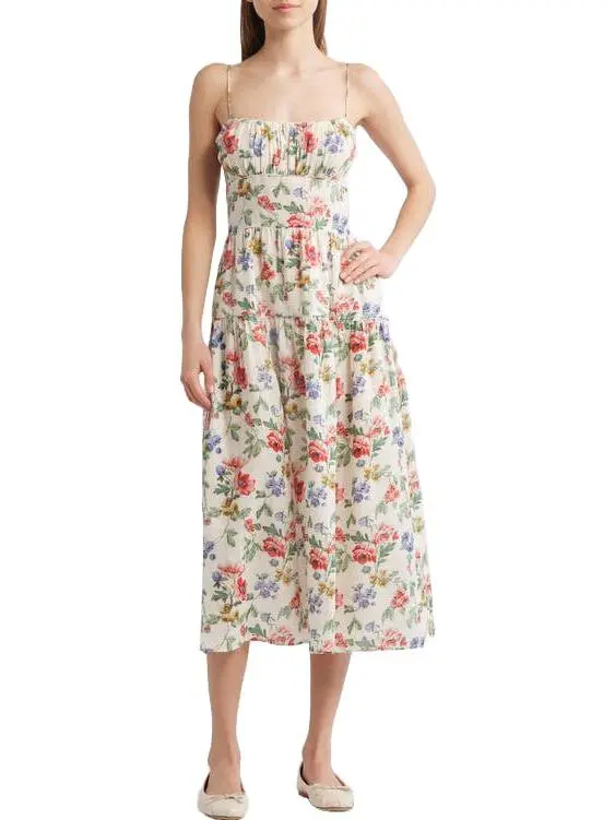 DÔEN Benoit Floral Print Midi Dress - Ivory Wild Rose