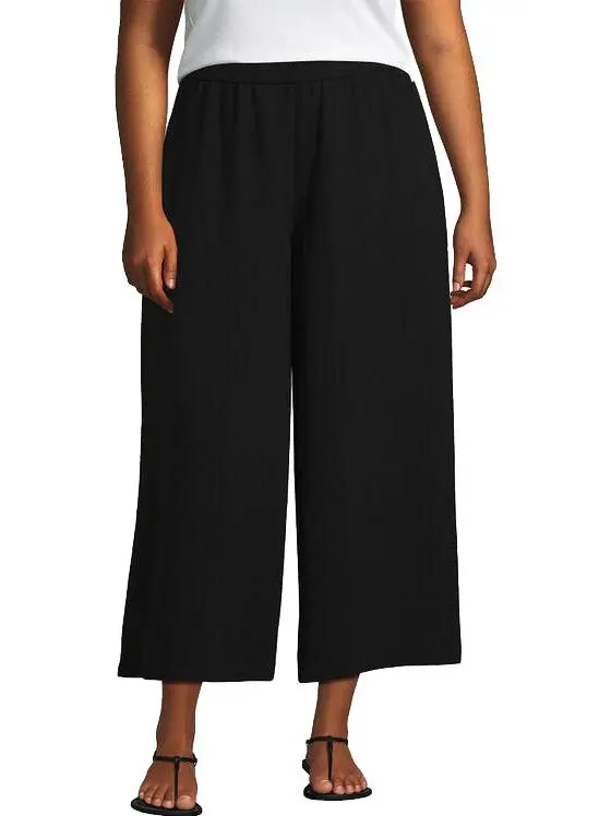 LANDS' END Creaseless High Rise Palazzo Crop Pants - Black