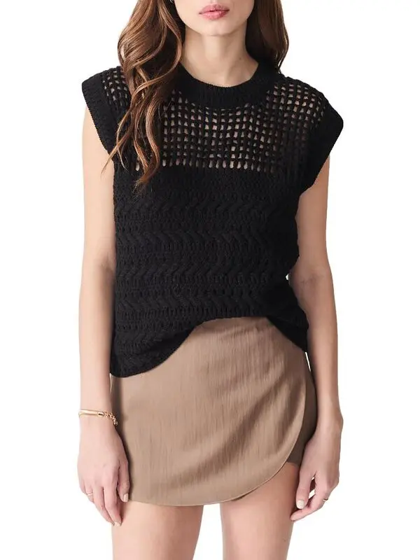 Deluc Paulo Open Stitch Cap Sleeve Sweater - Black