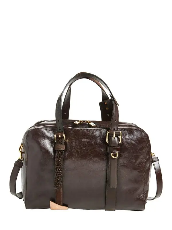 Moschino Leather Top Handle Bowling Bag - Dark Brown