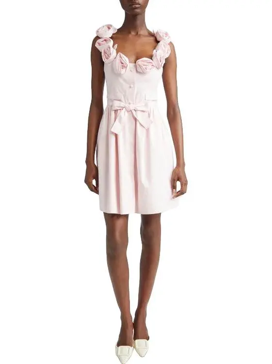 Giambattista Valli Rosette Embellished Cotton Poplin Minidress - Pale Rose