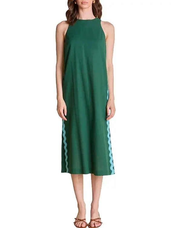 English Factory Rickrack Trim Sleeveless Midi Dress - Dark Green