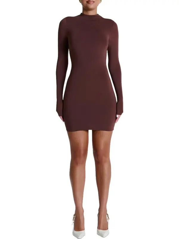 Naked Wardrobe Long Sleeve Minidress - Chocolate