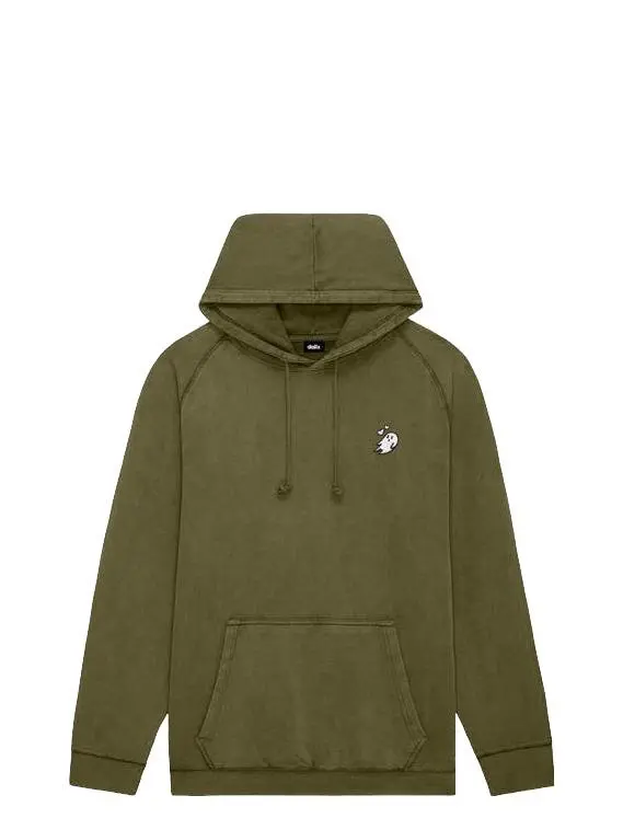 DALIX Heartly Ghost Mineral Washed Hoodie - Olive