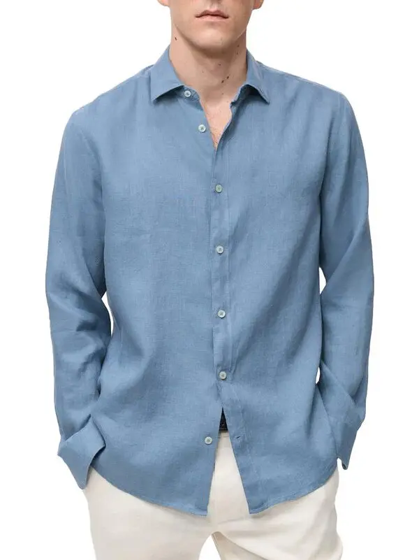 Mango Regular Fit Linen Button-up Shirt - China Blue