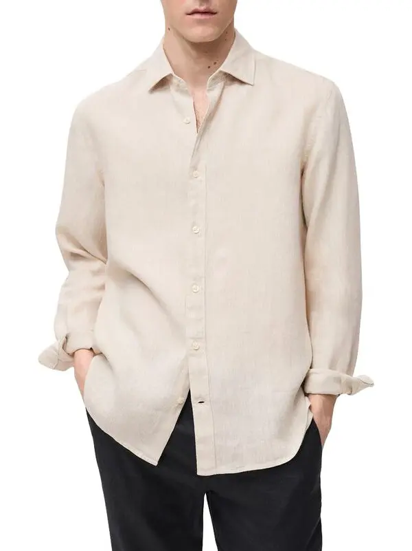 Mango Regular Fit Linen Button-up Shirt - Sand