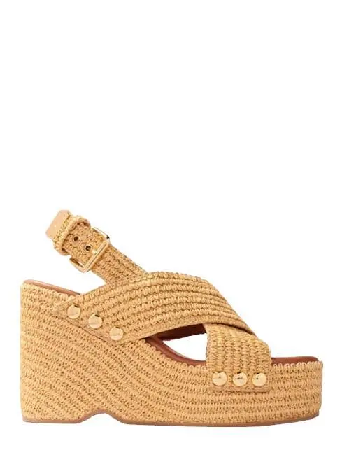Maje Raffia Wedge Sandals - Beige Light