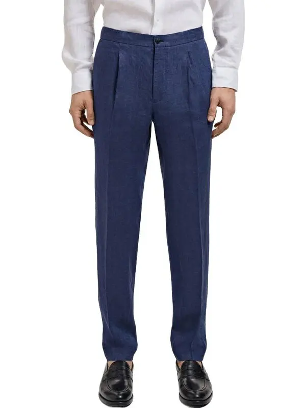 Mango Slim Fit Linen Pants - Indigo Blue