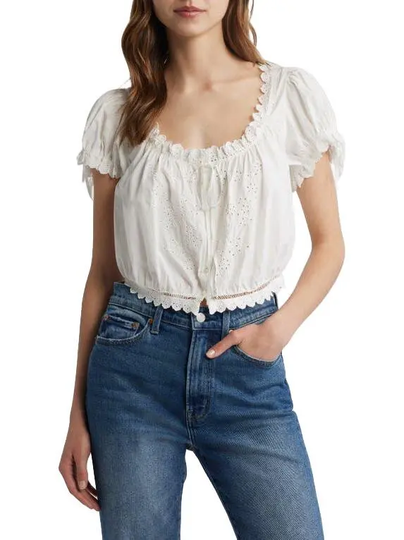 DÔEN Nera Eyelet Ruffle Organic Cotton Crop Top - Salt