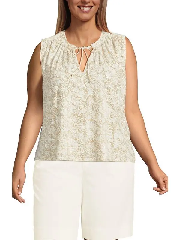LANDS' END Linen Blend Swing Tank Top - Champagne Leaf Scroll