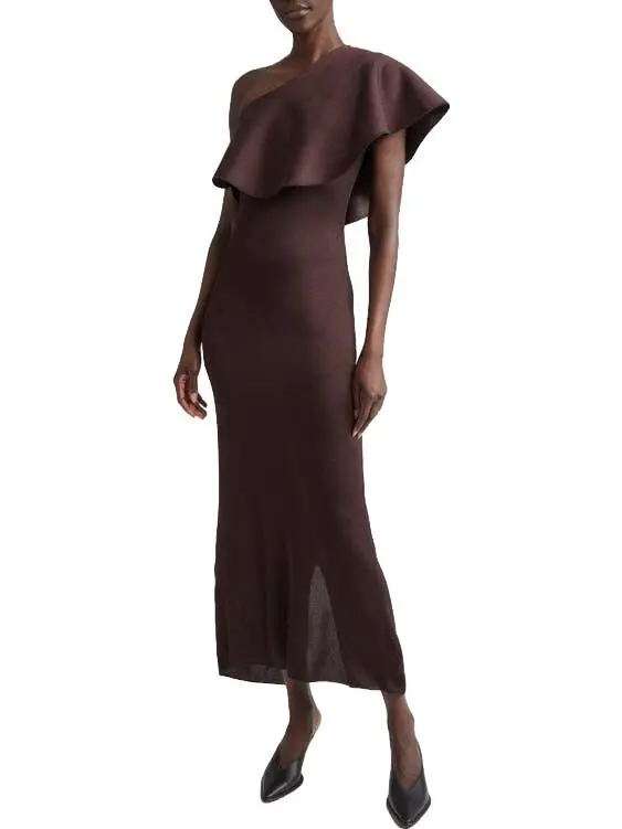 Altuzarra Vivi Knit Dress With Satin Ruffle - Charred Oak