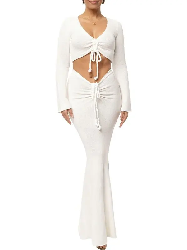 JLUXLABEL Crop Top & Trumpet Skirt Set - Ivory