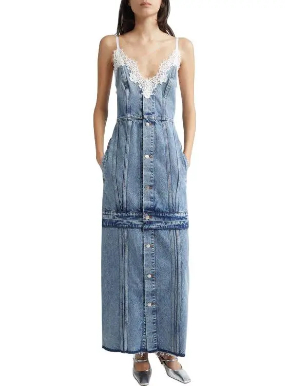 Stella McCartney Lace Trim Denim Maxi Dress - Vintage Blue Denim