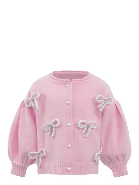 LOLA + THE BOYS Pearl Bow Cardigan - Pink