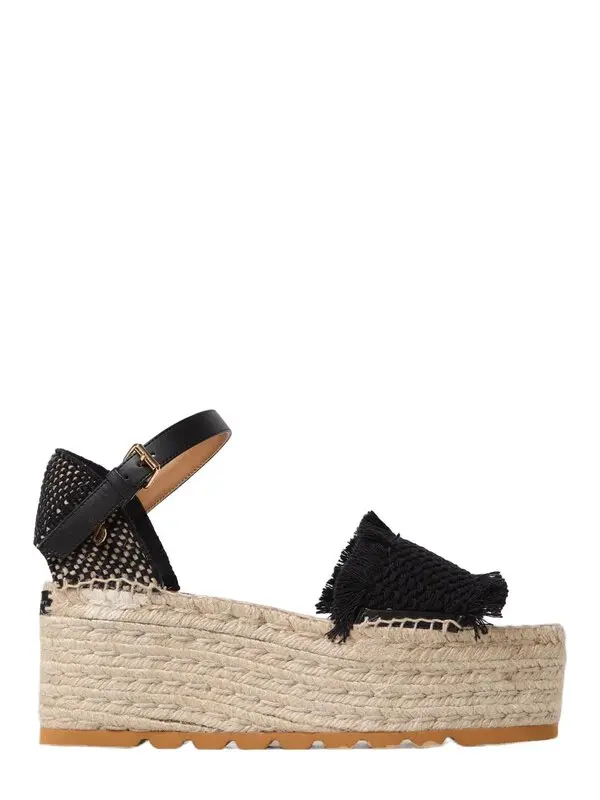 Stella McCartney Espadrille Platform Wedge Sandals - Black