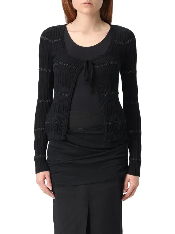 Pinko Ribbed Knit Cardigan With Tie Detail - Black