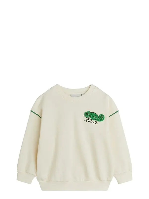 MINI RODINI Organic Cotton Sweatshirt With Corduroy Lizard - White