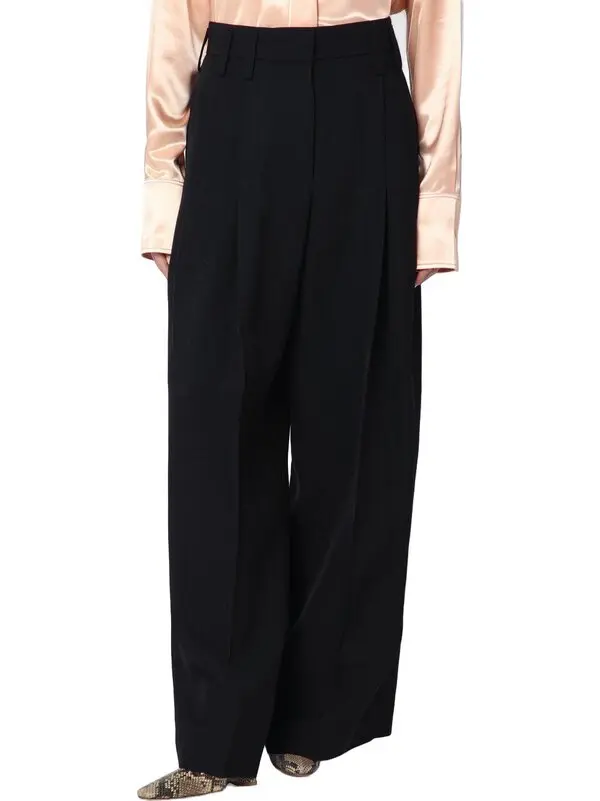 JIL SANDER Wide Leg Silk Blend Pants - Black