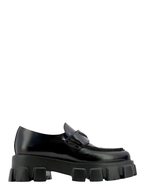 Prada Monolith Brushed Leather Loafers - Black