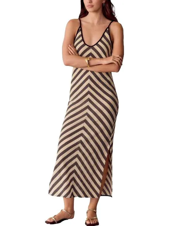 NEXT Chevron Stripe Midi Dress - Neutral