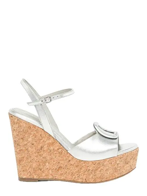 Santoni Leather Wedge Sandal - Silver