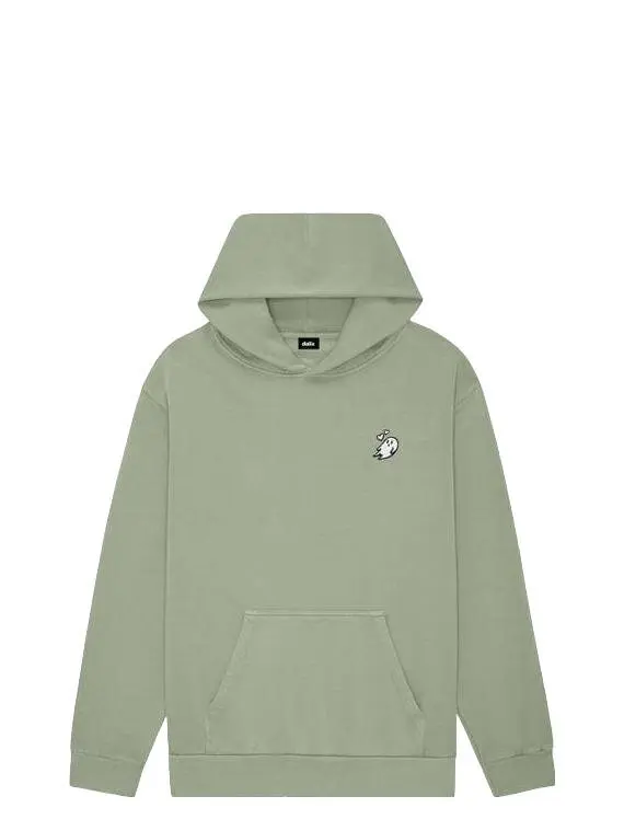 DALIX Heartly Ghost Relaxed Fit Fleece Hoodie - Oil Green