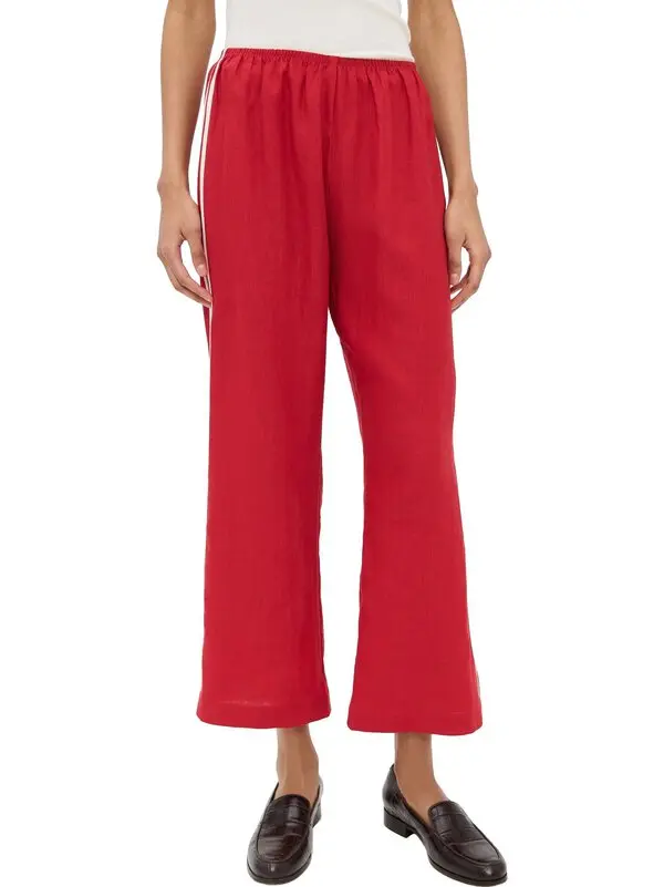 Donni. Linen Stripe Crop Racer Pants - Bell Pepper