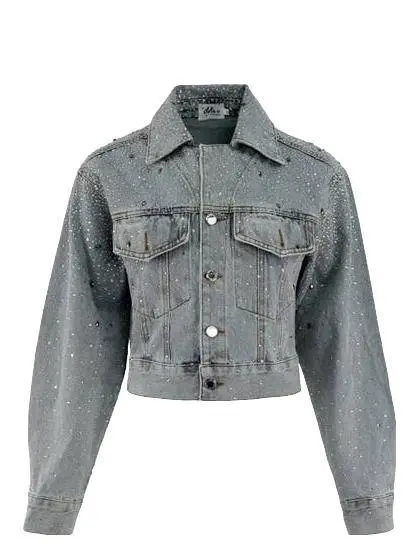 LOLA + THE BOYS Crystal Bow Denim Jacket - Blue