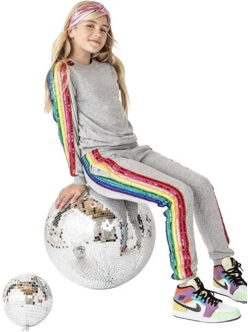 LOLA + THE BOYS Sequin Rainbow Tracksuit Set - Grey