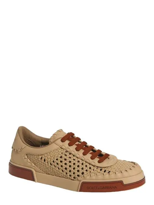 Dolce & Gabbana Portofino Woven Leather Sneakers - 8v750 Sabbia/ Sabbia/ Cuoio