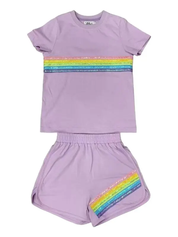 LOLA + THE BOYS Rainbow Sequin Short Set - Lavender