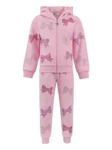 LOLA + THE BOYS Crystal Bow Jogger Set - Pink