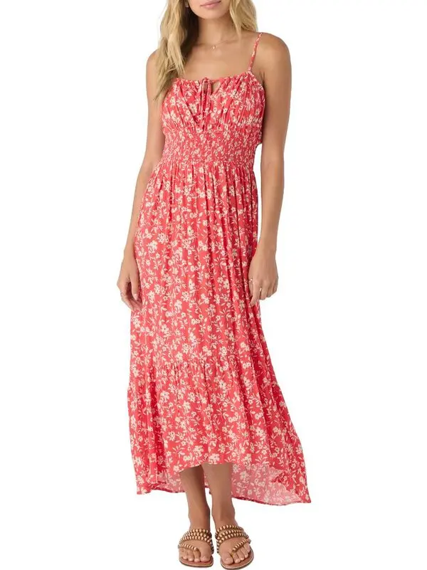 O'Neill Lettie Smocked Waist Midi Sundress - Cayenne