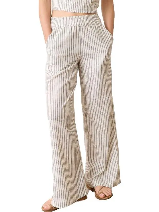 Marine Layer Allison Stripe Wide Leg Pants - Cream/navy
