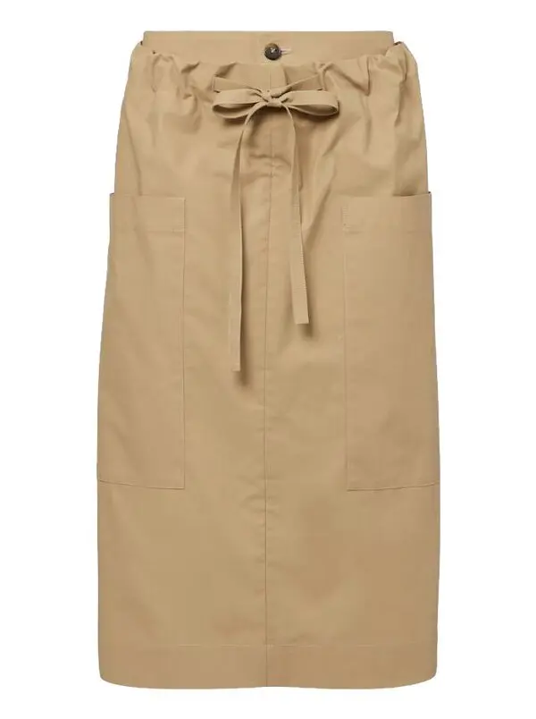 TOD'S Tie-detail Coated Cotton Midi Skirt - Beige