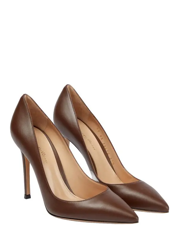 GIANVITO ROSSI 105 Leather Pointed Toe Pumps - Brown
