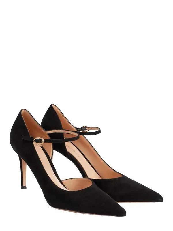 GIANVITO ROSSI Suede Pointed Toe Pumps - Black