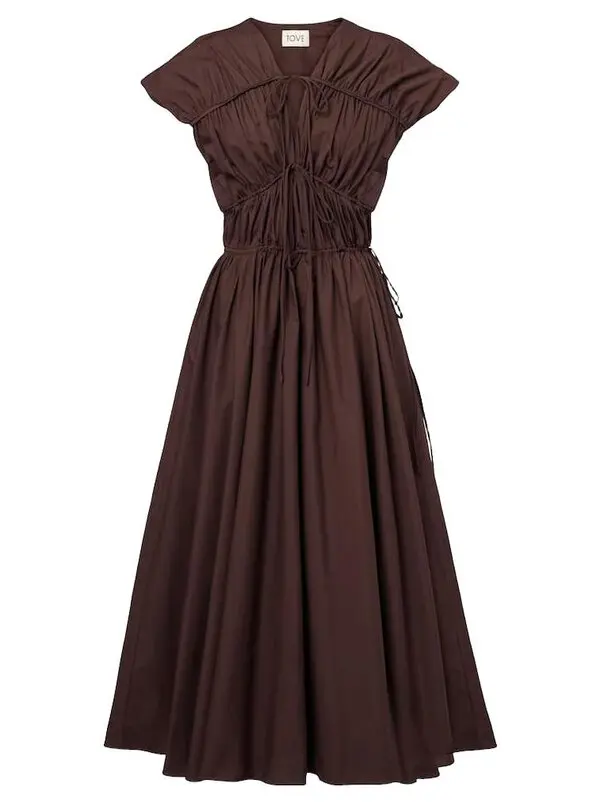 Tove Ceres Gathered Midi Dress - Brown