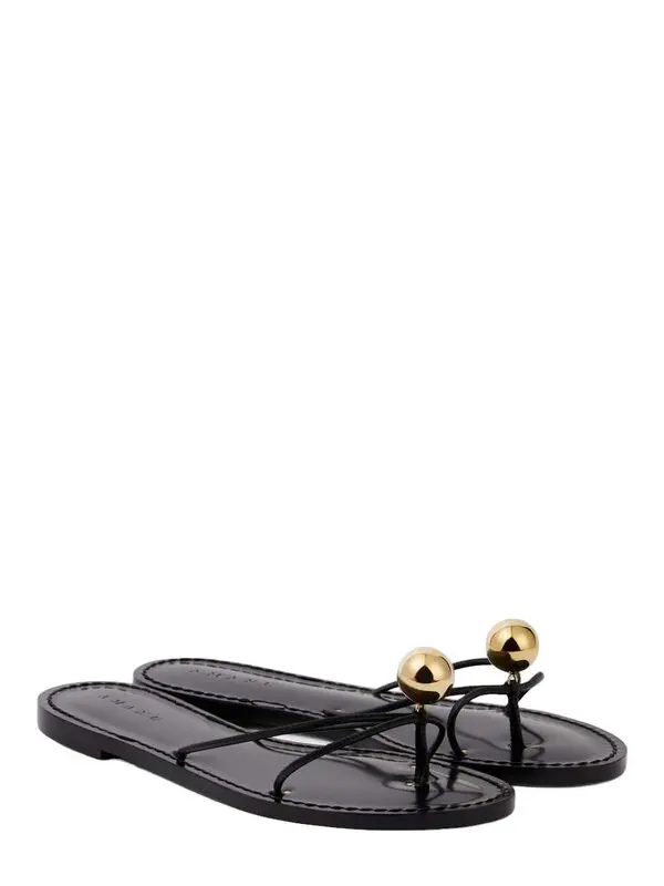 AMANU Malawi Embellished Leather Thong Sandals - Black