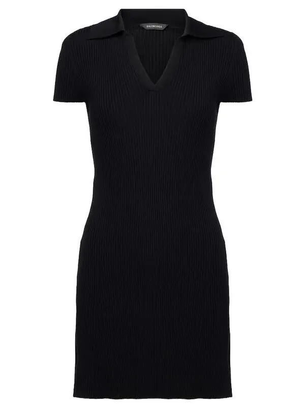 Balenciaga Wool-blend Polo Shirt Dress - Black