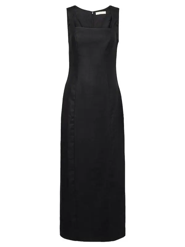 Faithfull The Brand Felice Linen Midi Dress - Black