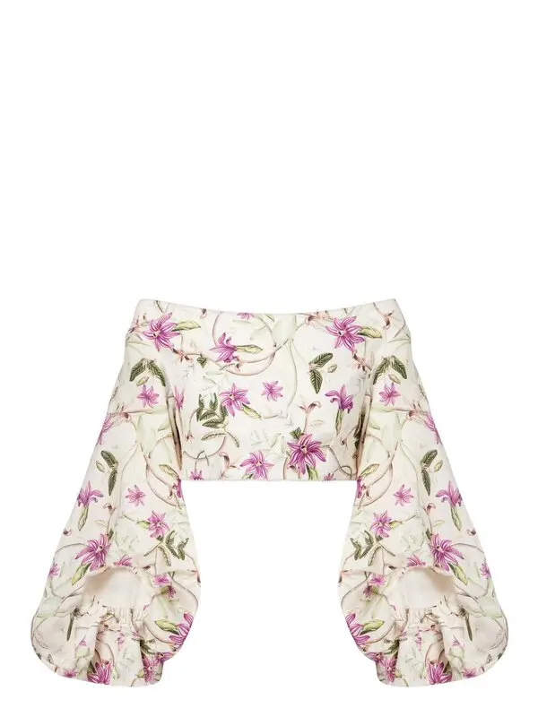 Agua Bendita Duria Floral Linen Crop Top - Multicoloured